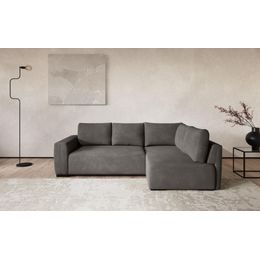 Ecksofa COTTA "Giro L-Form, Ottomane, Breite 252 cm", stone, B:252cm H:86cm T:170cm, Sofas, Ecksofa, wahlweise mit Bettkasten und Trendbezug CORD