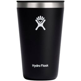 Thermobecher Hydro Flask "16 OZ All Around Tumbler Press-In Lid", schwarz (schwarz, wei&szlig;), H:14,4cm &Oslash;:8,7cm, Edelstahl, Trinkgef&auml;&szlig;e, Thermobecher, Kompatibel mit Trinkhalmdeckel und verschlie&szlig;baren Eindr&uuml;ckdeckel