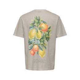 Only & Sons T-Shirt ONLY & SONS "ONSFRED LIFE RLX SS PRINT TEE NOOS", Herren, Gr. L, silber lining print:citros, Jersey, Obermaterial: 100% Baumwolle, bedruckt, relaxed fit normal, Rundhals, Shirts T-Shirt, Baumwolle, relaxed fit