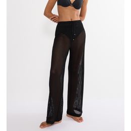 Strandhose Triumph "Beach MyWear Crochet Trousers", Damen, Gr. 36, N-Gr, schwarz, Strick, Obermaterial: 95% Polyester, 5% Elasthan, Hosen Strandhose, weiches H&auml;keldesign
