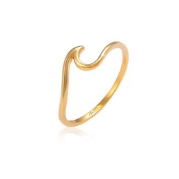 Silberring Elli Premium "Ring Wellen Wave Strand Maritim 375 Gelbgold" Gr. 52, gold, Fingerringe, Damen, 52, Gelbgold 375, Silberring