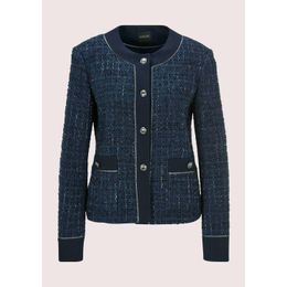 Madeleine Mode Jackenblazer MADELEINE "Tweed-Blazer Eleganter Damenblazer mit kurzem Schnitt", Damen, Gr. 38, blau (marine, wollwei&szlig;, melange), Obermaterial: 55% Baumwolle CO. 21% Polyester PES. 18% Polyacryl PAN. 4% sonstige Fasern AF. 1% Polyamid PA., Modern, gerade, Blazer Jackenblazer, Tweed-Jacke mit Schmuckband
