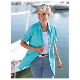Longbluse Classic Basics, Damen, Gr. 54, blau (t&uuml;rkis), 100% Polyester, unifarben, V-Ausschnitt, Blusen Longbluse