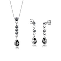 Ohrring und Ketten Set Elli "Schmuckset Paar Stecker und Anh&auml;nger mit Zirkonia in schwarz" Gr. 45, schwarz, Schmuck_Sets, Damen, Blacklist, Silber 925 (Sterlingsilber), Ohrring und Ketten Set