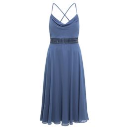 Cocktailkleid Vera Mont "Cocktailkleid mit Wasserfallausschnitt", Damen, Gr. 42, EURO, blau (blau stone), Obermaterial: 100% Polyester Pol. recyc.., Kleider Cocktailkleid