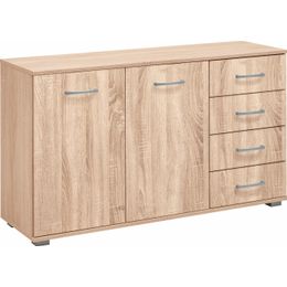Kombikommode Priess "Barcelona mit 4 Schubk&auml;sten und T&uuml;r in 6 Farben", braun (struktureichefarben hell), B:123cm H:71cm T:38cm, Holzwerkstoff, Sideboards, Kombikommode