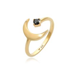 Silberring Elli "Ring Halbmond Astro Offen Zirkonia Schwarz 925 Silber", gold, Fingerringe, Damen, Silber 925 (Sterlingsilber), Silberring