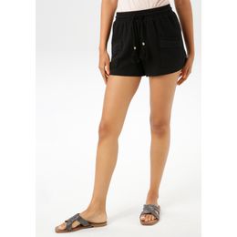 Shorts Aniston CASUAL, Damen, Gr. 46, N-Gr, schwarz, Web, Obermaterial: 100% Baumwolle, Strukturmuster, unifarben, figurumspielend kurz, Hosen Shorts, mit H&auml;kel-Applikationen verziert