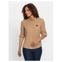 Langarmbluse Casual Looks, Damen, Gr. 44, braun (camel), 100% Baumwolle, unifarben, Blusen