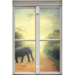 Wandsticker queence "Elefant", bunt, B:40cm H:60cm T:0,1cm, Wandtattoos, Wandsticker, Wandsticker, Wandbild, selbstklebend, 3D, Fenster