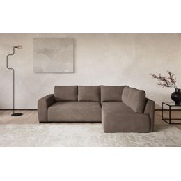 Ecksofa COTTA "Giro L-Form, Ottomane, Breite 252 cm", taupe, B:252cm H:86cm T:170cm, Sofas, Ecksofa, wahlweise mit Bettkasten und Trendbezug CORD