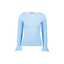 Rundhalspullover Zero "Pullover mit Volants am &Auml;rmel", Damen, Gr. 38, blau (8358), Obermaterial: 50% Viskose CV. 27% Polyamid PA. 23% Polyester PES., Pullover Rundhalspullover