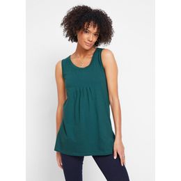 Longtop bonprix "Long-Top", Damen, Gr. 48/50 (XL), petrol, Obermaterial: 100% Baumwolle, loose fit, Tops Longtop, mit elegantem Faltendetail, lockere Passform, &auml;rmellos