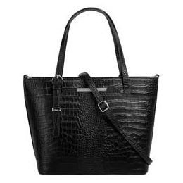 Henkeltasche CLUTY, Damen, Gr. B/H/T: 35cm x 28cm x 12cm onesize, schwarz, Leder, Reptilienpr&auml;gung, Taschen, echt Leder, Made in Italy