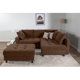 Ecksofa Collection AB "Toni L-Form, B: 215 cm", braun (kaffeebraun), B:215cm H:44cm T:184cm, 100%Polyester, Sofas, Ecksofa, mit Hocker & 2 Zierkissen, Federkern