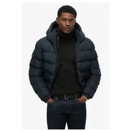 Steppjacke Superdry "HOODED SPORTS PUFFER JACKET", Herren, Gr. L, eclipse navy, eclipse navy, Web, Obermaterial: 100% Polyester, unifarben, relaxed fit normal, elastischer Bund, Jacken Steppjacke, Kunstfaser, relaxed fit