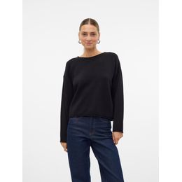 V&eacute;ro Moda Strickpullover VERO MODA "VMGOLD ROLL LS O-NECK PULLOVER GA", Damen, Gr. XS, schwarz, Strick, Obermaterial: 50% Viskose, 28% Polyester, 22% Nylon, unifarben, regular fit normal, Rundhals, Rollsaum, Pullover Strickpullover