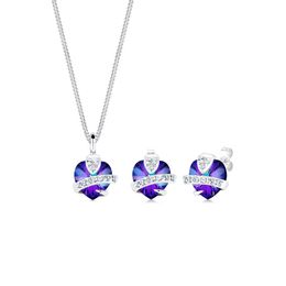 Ohrring und Ketten Set Elli "Schmuckset Herz Glamour&ouml;s 925 Silber, mit Kristallen von Swarovski" Gr. 45, lila (violett), Schmuck_Sets, Damen, 45, Ohrring und Ketten Set