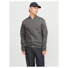 Jack & Jones Blouson JACK & JONES "JJERUSH mit Stehkragen und Rei&szlig;verschlusstaschen", Herren, Gr. L, grau (castlerock), Web, Obermaterial: 100% Polyester, unifarben, regular fit taillenbedeckt, ohne Ausschnitt, Rippb&uuml;ndchen, Jacken Blouson, unifarben, modisch, regular fit, Polyester