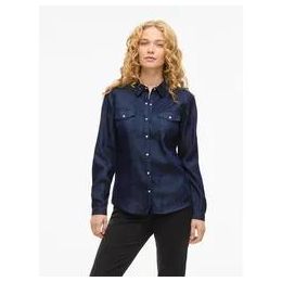 Jeansbluse Vila "VIBISTA DENIM SHIRT/SU-NOOS", Damen, Gr. L (40), dunkelblau denim detail:rinse wash, Web, Obermaterial: 70% Lyocell, 30% Baumwolle, unifarben, regular fit h&uuml;ftlang, Blusen Jeansbluse