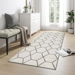 Teppich Sanat "Trellis", creme, B:80cm H:10mm L:200cm, Kunstfaser, Teppiche, Teppich, Kurzflor, skandi, boho, auch als L&auml;ufer und in rund
