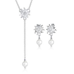 Ohrring und Ketten Set Elli "Schmuckset Elli Schmuckset Tracht Edelweiss Perle Set 925 Silber" Gr. 40, silber, Schmuck_Sets, Damen, Blacklist, Silber 925 (Sterlingsilber), Ohrring und Ketten Set