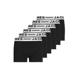 Jack & Jones Boxershorts JACK & JONES "Boxershort SENSE TRUNKS 6 PACK JNR NOOS 6er Pack", Jungen, Gr. 164, schwarz (schwarz, wei&szlig;), Obermaterial: 95% Baumwolle CO. 5% Elasthan EL., Unterhosen Boxershorts
