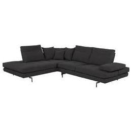 Ecksofa Calia italia "Toby Wing, B/T: 288/232 cm, Designsofa, Premium Sitzkomfort, L-Form", grau (grigio scuro bull), B:288cm H:90cm T:232cm, Leder BULL (100% Leder), Sofas, Ecksofa, Sitztiefenverstellung, wahlw. mit Kissen-Set,F&uuml;&szlig;e schwarz matt