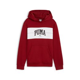 Kapuzensweatshirt Puma "SQUAD HOODIE FL B", Jungen, Gr. 140, rot (intense rot), Fleece, Obermaterial: 66% Baumwolle, 34% Polyester, bedruckt, relaxed fit normal, angesetztes B&uuml;ndchen, Sweatshirts Kapuzensweatshirt, mit grafischem Gummidruck, mit K&auml;ngurutasche, Relaxed Fit