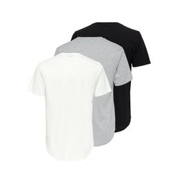 Only & Sons Rundhalsshirt ONLY & SONS "ONSMATT LONGY SS TEE 3-PACK", Herren, Gr. M, wei&szlig; detail:wei&szlig; gray schwarz 3, pack, Single Jersey, Obermaterial: 100% Baumwolle, unifarben, relaxed fit normal, Rundhals, Shirts Rundhalsshirt, Baumwolle, lang geschnitten