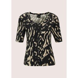 Madeleine Mode Kurzarmshirt MADELEINE "Blusenshirt Elegantes Viskose-Shirt mit Print", Damen, Gr. 38, schwarz (caramel, schwarz), Obermaterial: 95% Viskose CV. 5% Elasthan EL., Modern, Shirts Kurzarmshirt
