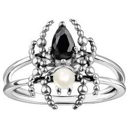 Fingerring Thomas Sabo "Spider Romance, Spinnen-Optik" Gr. 56, schwarz-wei&szlig; (silberfarben, schwarz, wei&szlig;), Fingerringe, Damen, 56, Perlen Silber 925 (recycelt), 2mm, Perlen, Silber 925 (recycelt), Fingerring, mit Zirkonia (synth.) - mit S&uuml;&szlig;wasserzuchtperle