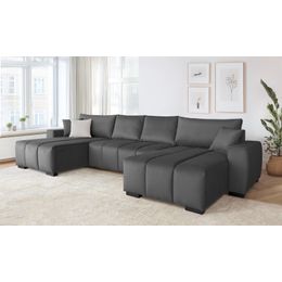 Wohnlandschaft Home Affaire "U-Form Bello", schwarz, B:347cm, 100% Polyester, Sofas, Wohnlandschaft, mit Bettfunktion, Bettkasten Frei im Raum stellbar und Federkern
