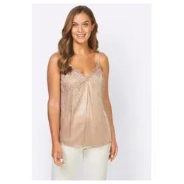 Blusentop Heine, Damen, Gr. 48, beige, 47% Seide, 44% Viskose, 9% Elasthan, unifarben, V-Ausschnitt, Blusen Blusentop