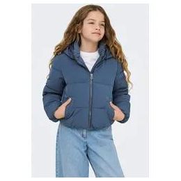 Steppjacke KIDS Only "KOGDOLLY SHORT PUFFER JACKET OTW", M&auml;dchen, Gr. 140, blau (vintage indigo), Web, Obermaterial: 60% Polyester, 40% Nylon, unifarben, normal h&uuml;ftlang, Jacken Steppjacke, mit abnehmbarer Kapuze