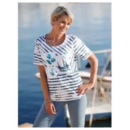T-Shirt Classic Basics "Kurzarm-Shirt", Damen, Gr. 42, bunt (wei&szlig;, dunkelblau, bedruckt), 100% Baumwolle, bedruckt, gemustert, mehrfarbig, Rundhals, Shirts T-Shirt