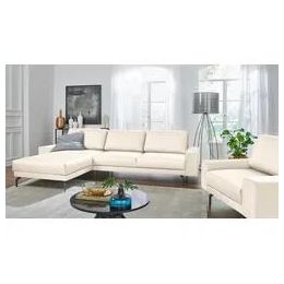 Ecksofa "CR.450, Designecksofa, L-Form", wei&szlig; (perlwei&szlig; 534, 12), B:274cm H:85cm T:178cm, Luxus-Microfaser (100% Polyester), CREATION BY ROLF BENZ, Sofas, Ecksofa, Armlehne breit und niedrig, Alugussf&uuml;&szlig;e in umbragrau, Breite 274 cm