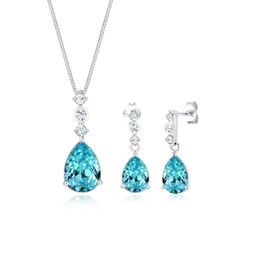 Ohrring und Ketten Set Elli Premium "Schmuckset Set Tropfen Kristalle 925 Silber" Gr. 45, blau, Schmuck_Sets, Damen, Blacklist, Silber 925 (Sterlingsilber), Ohrring und Ketten Set