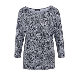 Print-Shirt GOLDNER "Kurzgr&ouml;&szlig;e 3/4-Arm-Shirt mit Paisleymuster", Damen, Gr. 20, schwarz-wei&szlig; (schwarz, wei&szlig;, gemustert), Obermaterial: 95% Viskose CV. 5% Elasthan EL., Basic, figurumspielend, Tubular, Shirts Print-Shirt, Allover-Paisleymuster