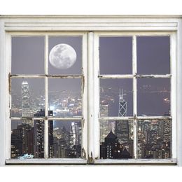 Wandsticker queence "New York City bei Nacht", grau, B:40cm H:60cm T:0,1cm, Wandtattoos, Wandsticker, Wandsticker, Wandbild, selbstklebend, Amerika