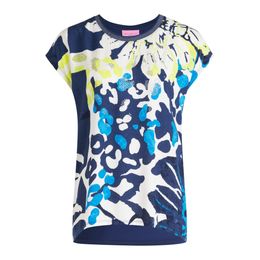 Kurzarmshirt Betty Barclay "Blusenshirt mit Aufdruck", Damen, Gr. 38, blau (dunkelblau, wei&szlig;), Obermaterial: 95% Viskose CV. 5% Elasthan EL., Shirts Kurzarmshirt