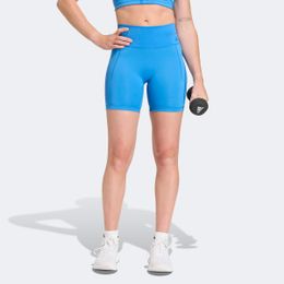 Shorts adidas Performance "OPTIME WORKOUT 3-STREIFEN KURZE LEGGINGS", Damen, Gr. S, L&auml;nge 7, ray blau, innenbeinl&auml;nge ca. 18 cm, Obermaterial: 73% Polyester, 27% Elasthan, Hosen Shorts