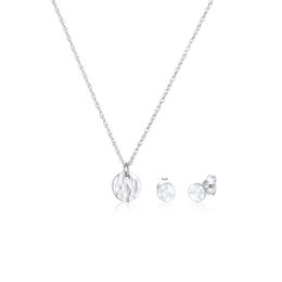 Ohrring und Ketten Set Elli "Schmuckset Rund Geh&auml;mmert Halskette Stecker Kreis 925 Silber" Gr. 45, silber, Schmuck_Sets, Damen, Blacklist, Silber 925 (Sterlingsilber), Ohrring und Ketten Set