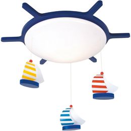 Niermann Deckenleuchte "H&auml;nge Segelboote, Kinderlampe, Kinderzimmer", blau, 1, &Oslash; 53cm H: 10cm, 1 Stk., Leuchten, Geh&auml;use aus bruchfestem Kunststoff, Deckenleuchte