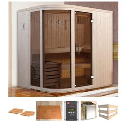 Sauna Weka "Sara 1", beige (natur), Bio-Kombiofen, externe Steuerung, 7,5 kW, Saunen, Sauna, 7,5 kW Bio-Kombiofen mit ext. Strg.
