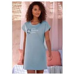 Nachthemd Vivance DREAMS, Damen, Gr. 40/42, N-Gr, graublau, Single Jersey, Obermaterial: 100% Baumwolle, bedruckt, unifarben, Basic, loose fit mini, Rundhals, angeschnitten, Kleider Nachthemd, mit sch&ouml;nem Frontprint