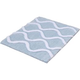 Badematte Kleine Wolke "Piana", blau (stahlblau), H:23mm, Polyester, Badematten, Badematte, Badteppich, modernes Wellen 3D-Design