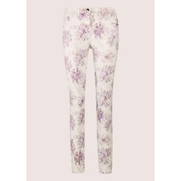 Madeleine Mode Chinos MADELEINE "Druckhose Schlanke Hose mit Unikat-Print", Damen, Gr. 21, N + K Gr, wei&szlig; (wollwei&szlig;, multicolor), Obermaterial: 60% Baumwolle CO. 24% Polyester PES. 13% Viskose CV. 3% Elasthan EL., Hosen Chinos