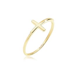 Silberring Elli Premium "Ring Ring Kreuz 375 Gelbgold" Gr. 52, gold, Fingerringe, Damen, 52, Gelbgold 375, Silberring