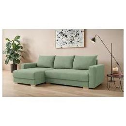 Ecksofa Home Affaire "MAGHERA universell Schlafsofa mit Bettkasten, Ma&szlig;e B/T/H: 255/142/84cm", gr&uuml;n, B:255cm H:84cm T:142cm, 100% Polyester, Sofas, Ecksofa, L-Form mit Recamiere rechts oder links montierbar, hoher Sitzkomfort